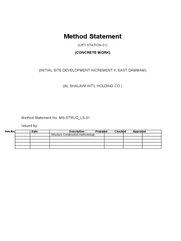 Structure Work - Method Statement | PDF | Concrete | Building Materials