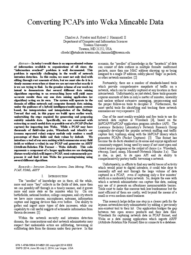 Converting PCAPs Into Weka Mineable Data | PDF | Data Mining | Comma Separated Values