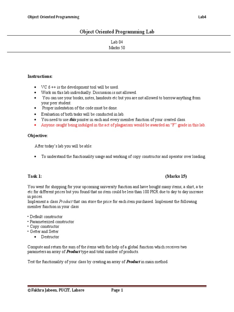 Object Oriented Programming Lab: Instructions | PDF | Method (Computer ...