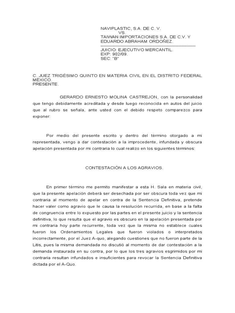 Agravios Apelacion | PDF | Sentencia (ley) | Apelación