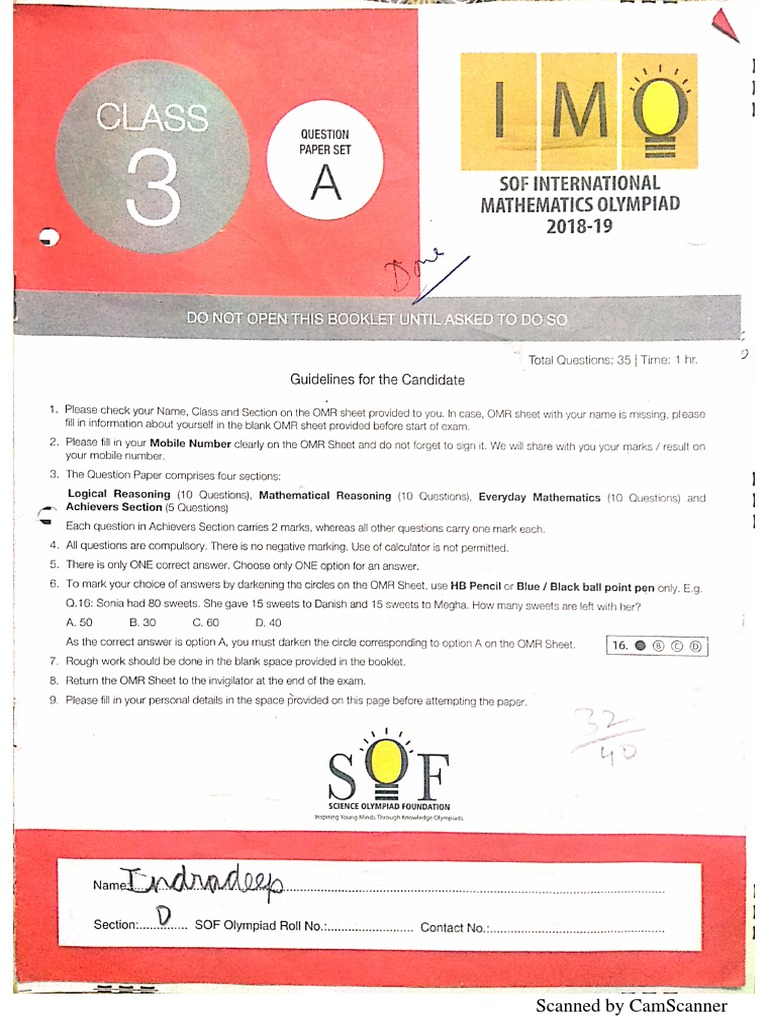 Imo Class 3 2018 19 PDF Free | PDF