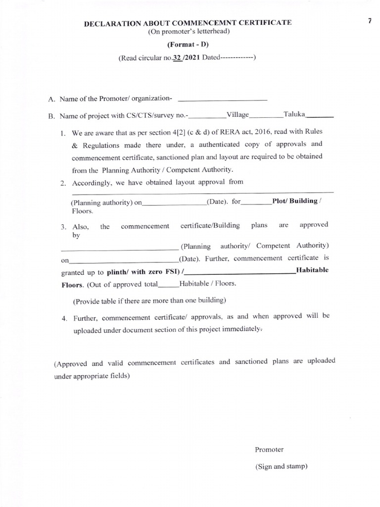Declaration About Commencement Certificate Pdf
