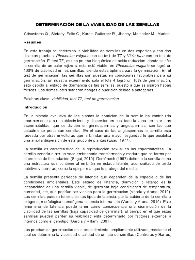 Viabilidad de Semillas: Phaseolus y Vicia | PDF | Germinación ...