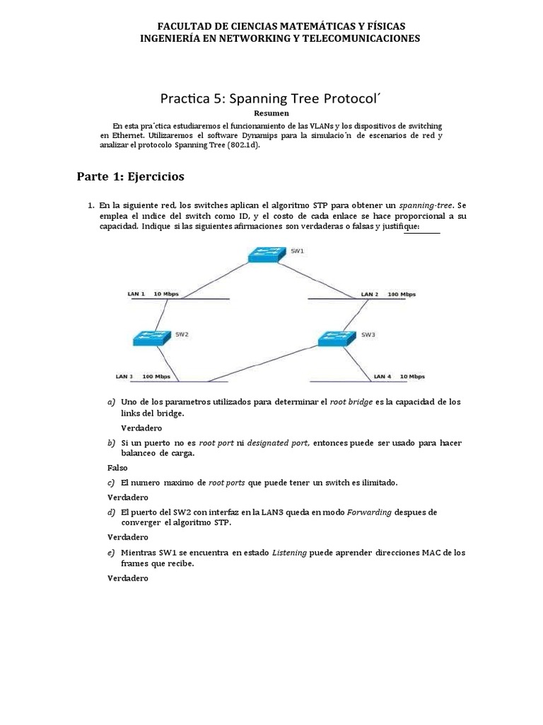 Practica 5: Spanning Tree Protocol : Parte 1: Ejercicios | PDF ...