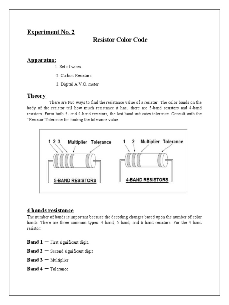 Experiment No. 2 Resistor Color Code: Apparatus | PDF | Resistor ...