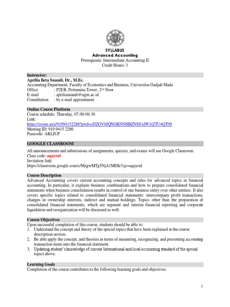 Advanced Accounting Syllabus | PDF | Accounting | Financial Statement