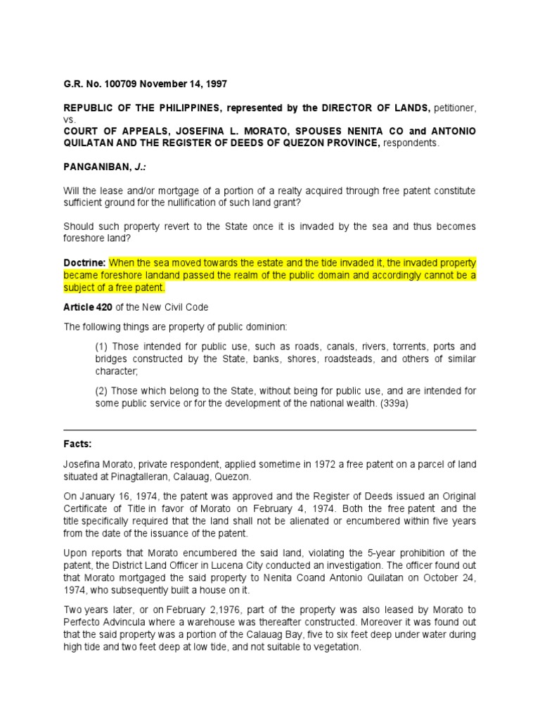 RP vs. CCA, Moranto November 14, 1997 (DIGEST) | PDF | Property | Complaint