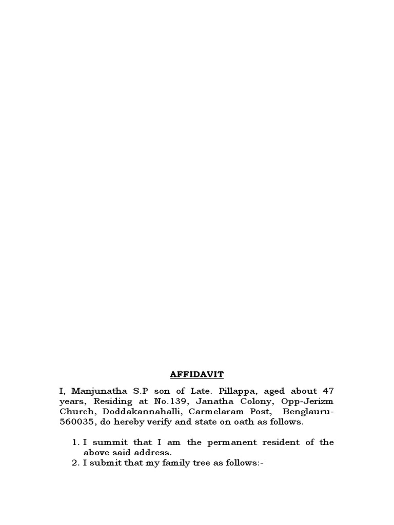 Affidavit Family Tree of Munikrishna Sister Dodda Kaneli | PDF ...