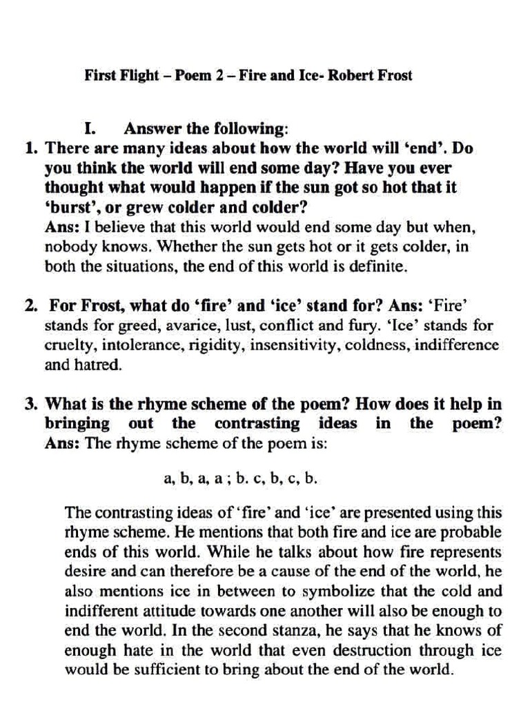 First Flight - Poem 2-Fire and Ice. Robert Frost | PDF | Poetry