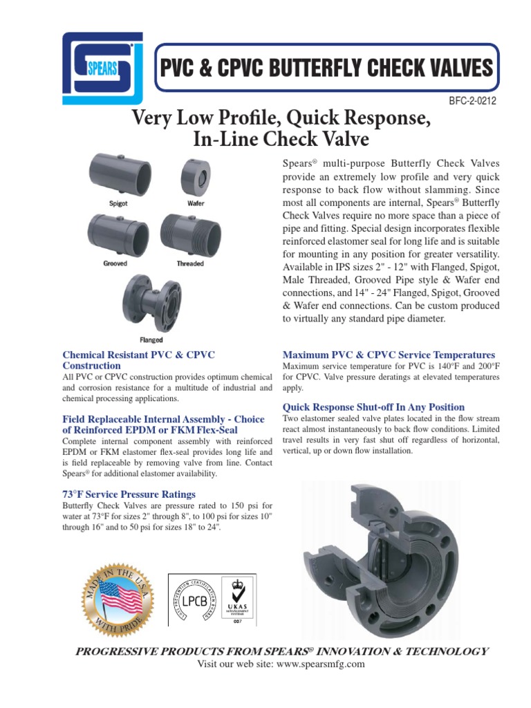 Spears Butterfly Check Valves | PDF | Valve | Pipe (Fluid Conveyance)
