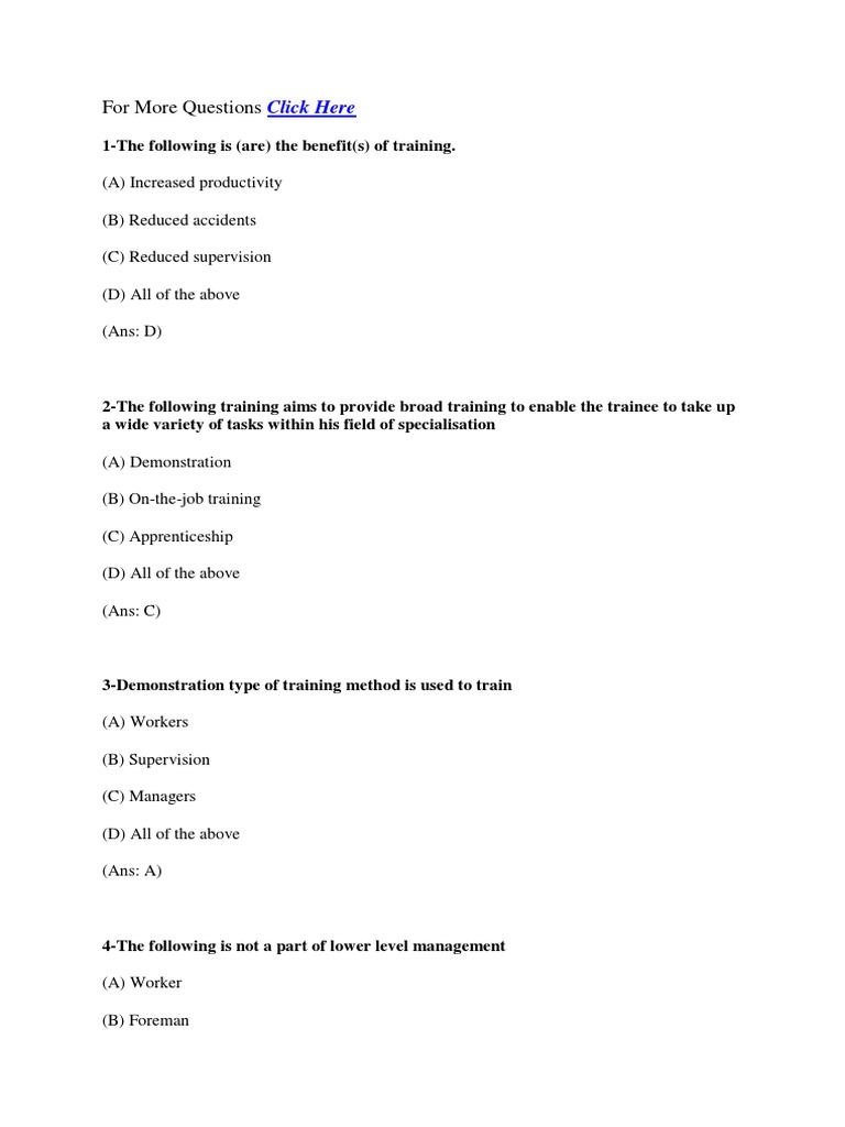 MCQ On Training and Development | PDF