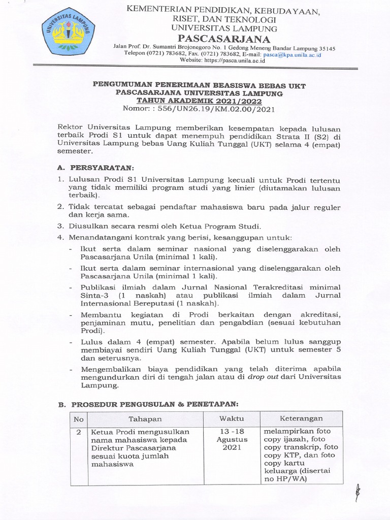 Pengumuman Penerimaan Beasiswa Bebas UKT | PDF