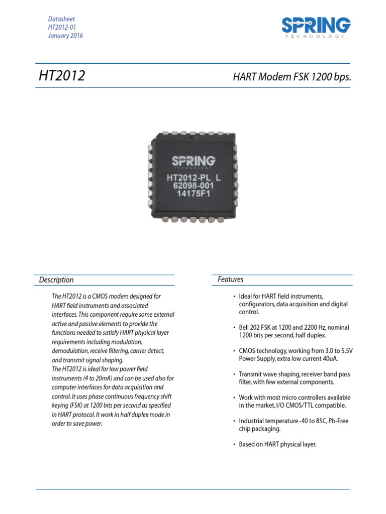 HART Modem IC HT2012-PL Datasheet | PDF | Modulation | Modem