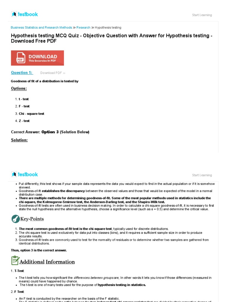 Hypothesis Testing MCQ (Free PDF) - Objective Question Answer For ...