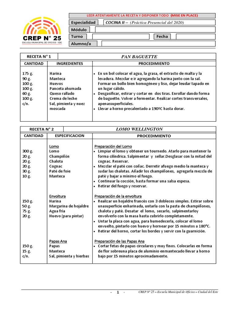 Recetas Clase Práctica 2do. Año | PDF | Ingredientes de comida | Alimentos