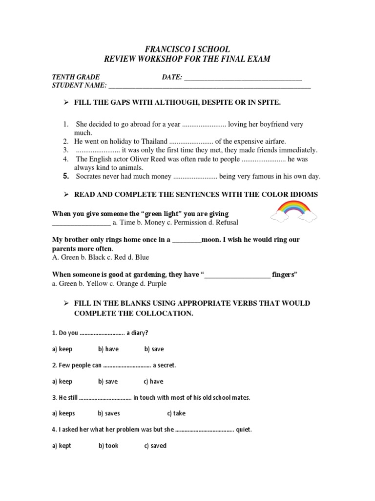 Review Workshop For The Final Exam | PDF | Syntax | Grammar