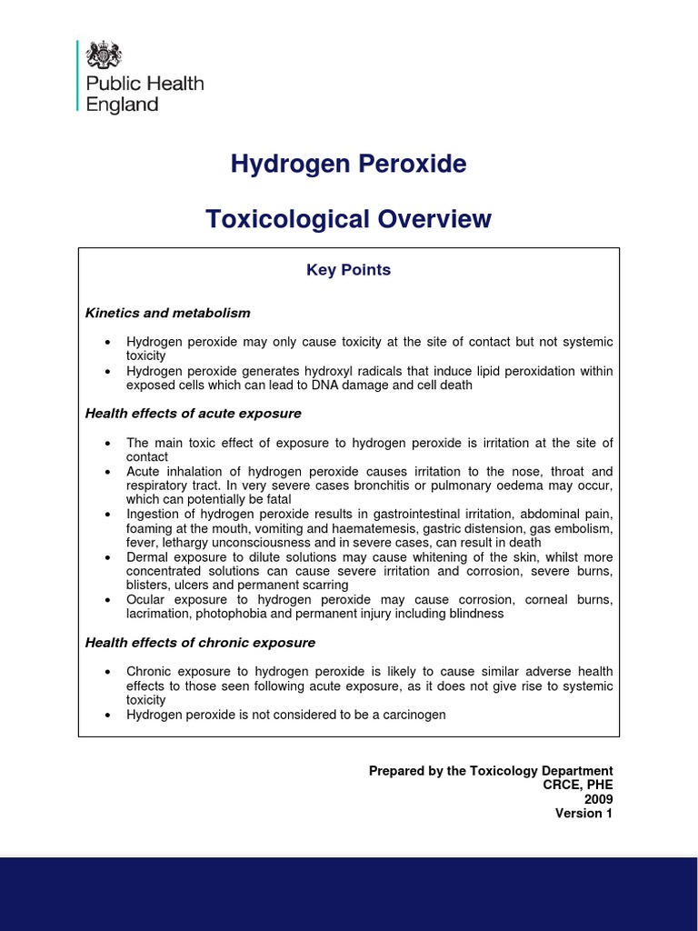 Hydrogen Peroxide Toxicological Overview: Key Points | PDF | Hydrogen ...