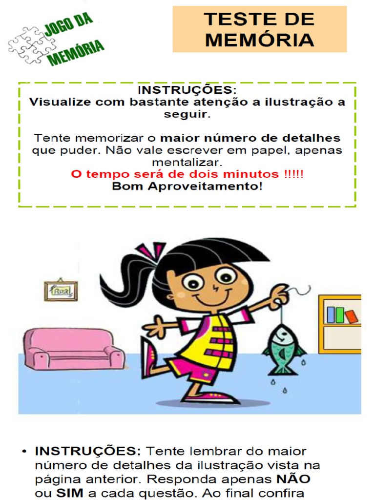Teste de Memória | PDF | Artes Linguísticas e Disciplina | Casa e Jardim