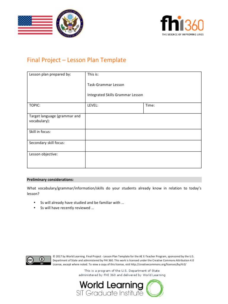 Final Project Lesson Plan Template | PDF | Lesson Plan | Teaching
