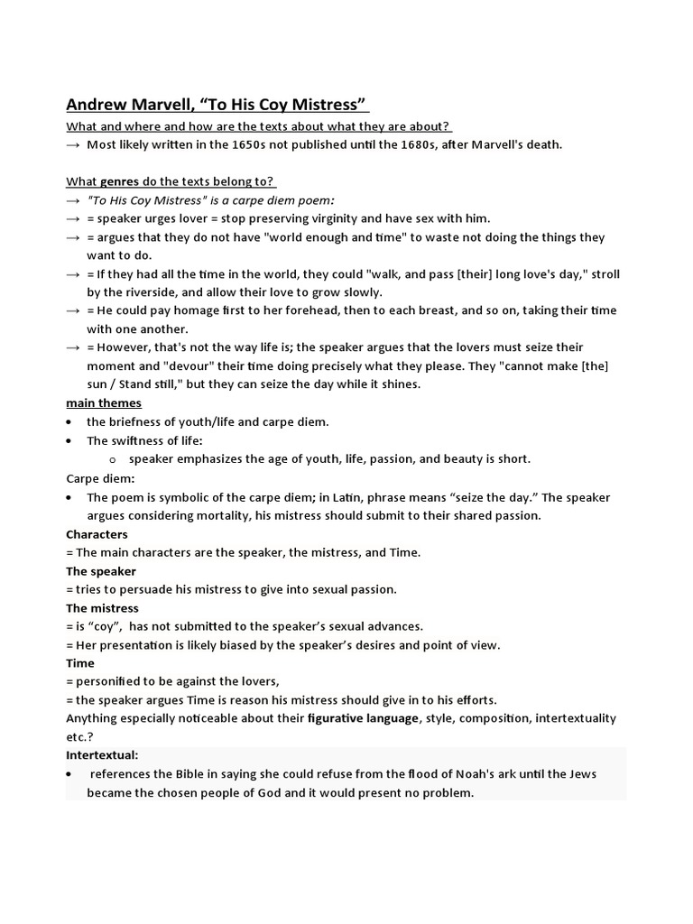 To His Coy Mistress | PDF | Metre (Poetry)