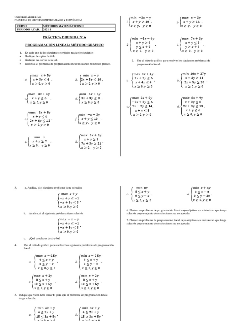 Guía 6 Métodos Matemáticos 2 ULIMA | PDF | Programación lineal ...