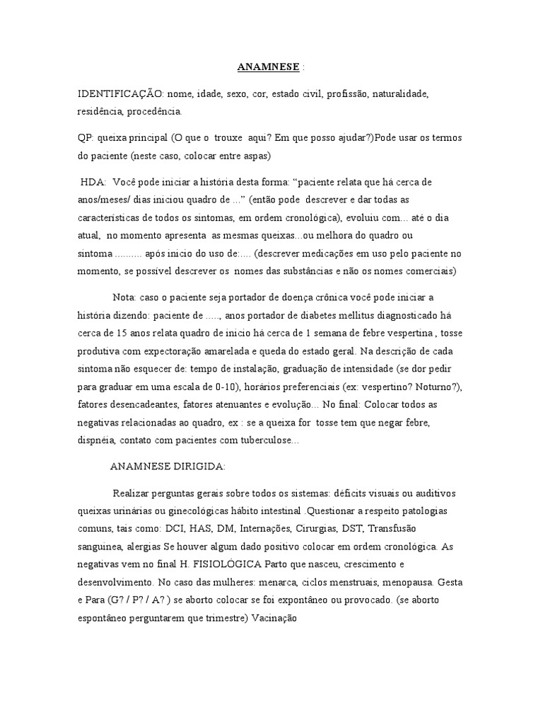 Exemplo de Anamnese | PDF | Tosse | Remédio