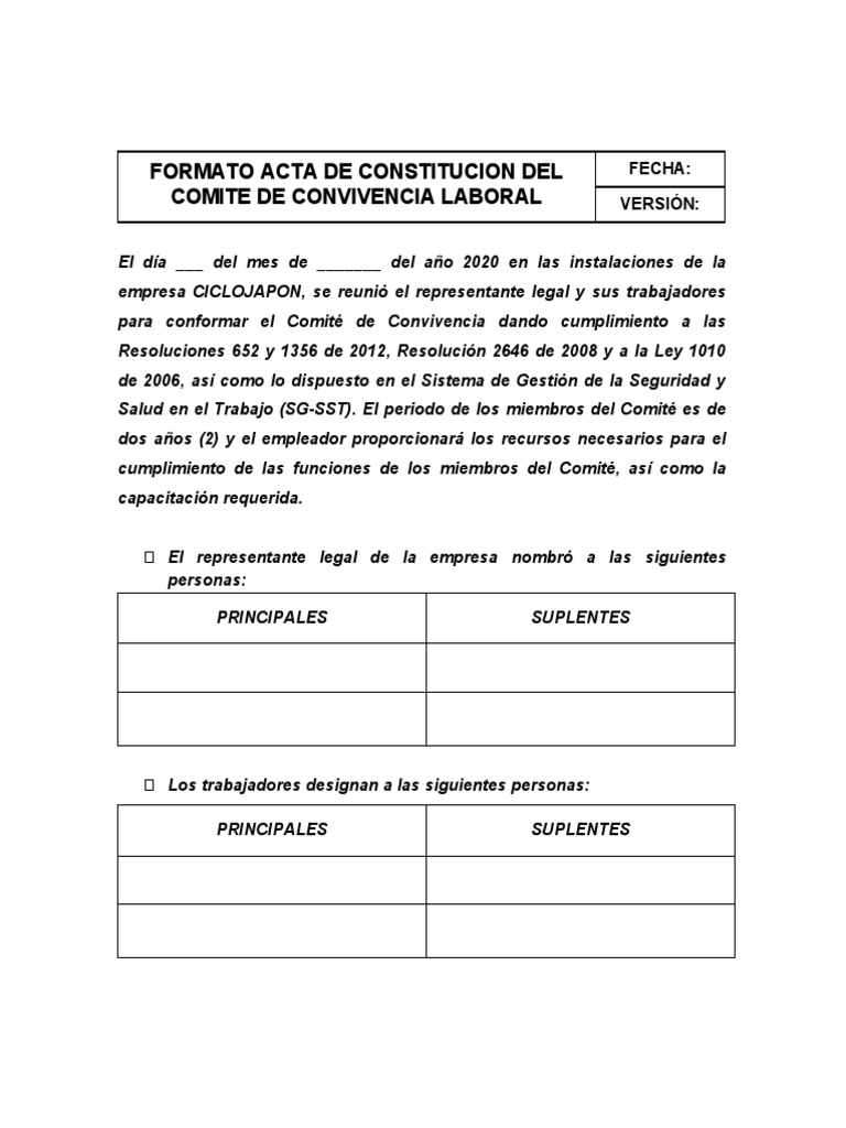 Formato Acta de Constitucion Del Comite de Convivencia Laboral | PDF