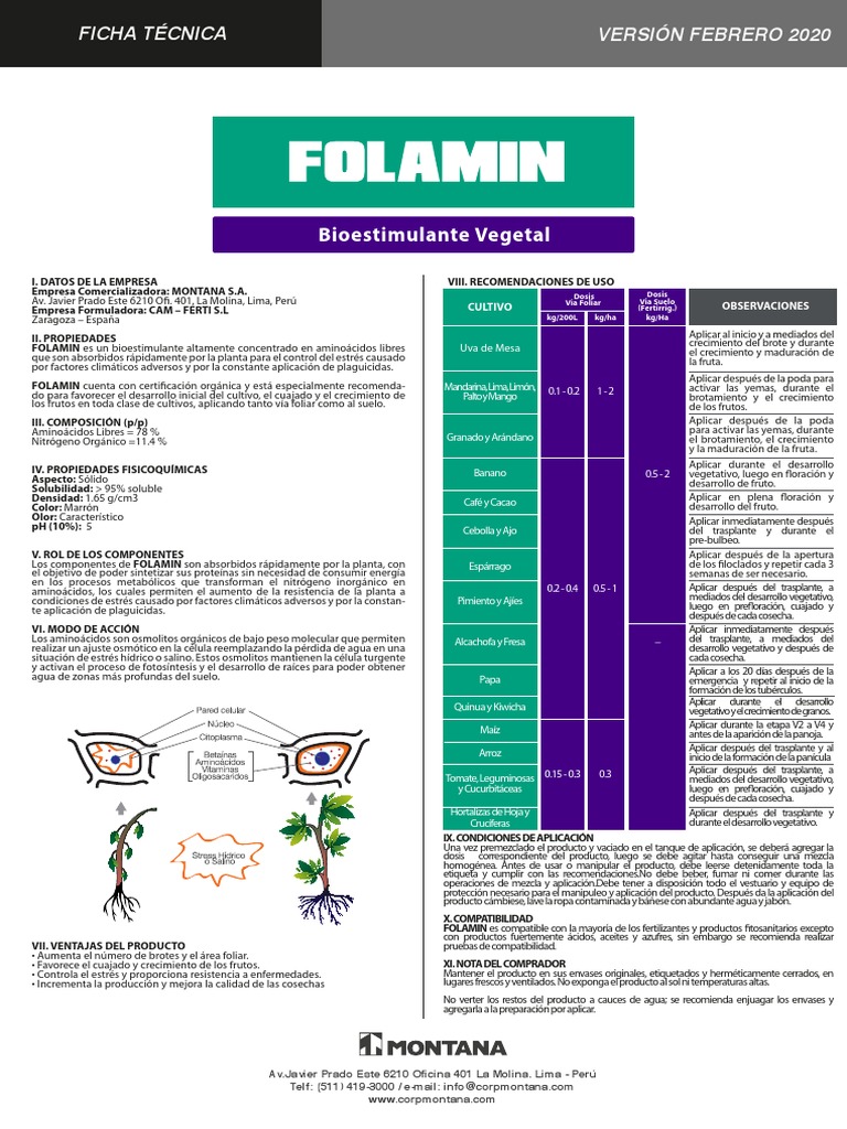 Ficha Técnica Folamin. | PDF | Agua | Plantas