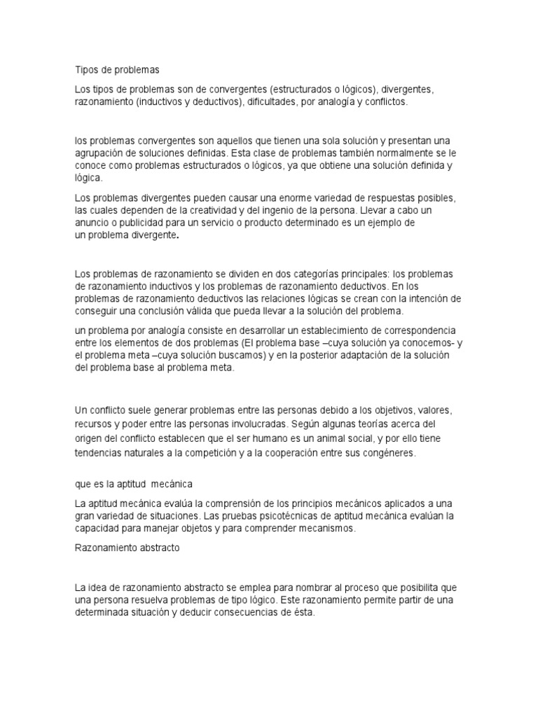 Tipos de problemas y su clasificación | PDF