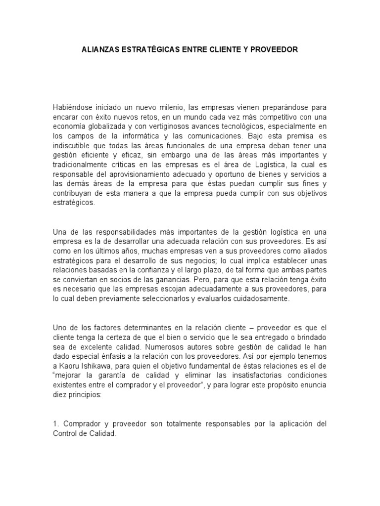 Alianzas Estrategicas Entre Clientes y Proveedores | PDF | Calidad ...