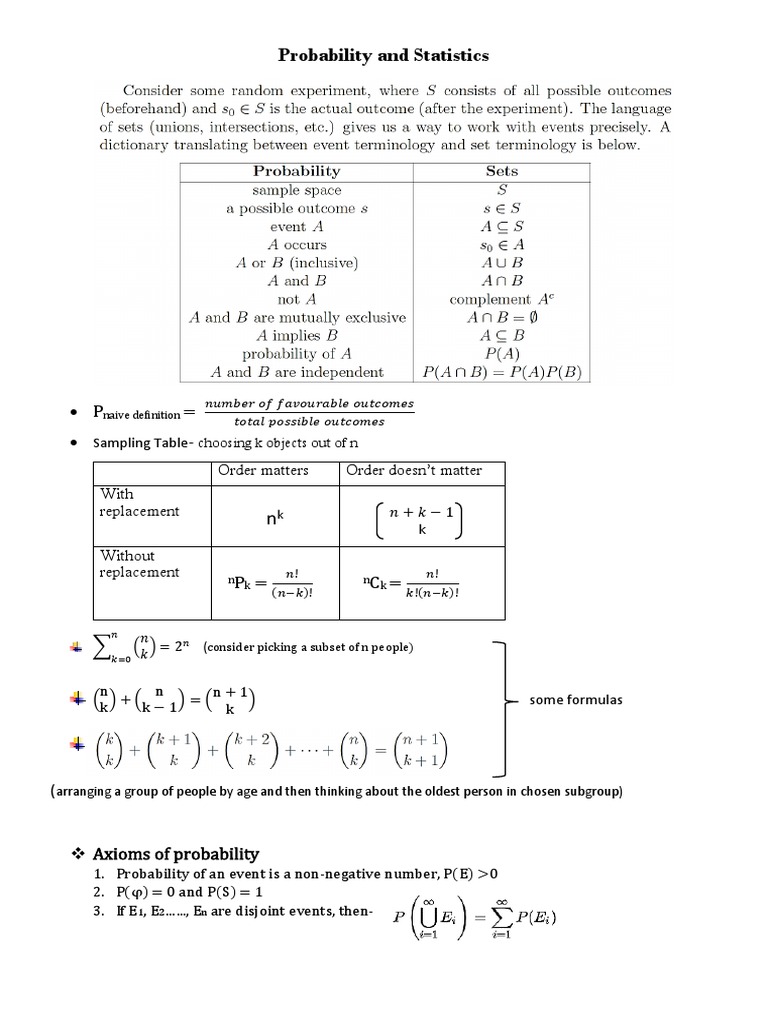 Probability and Statistics: Choosing K Objects Out of N | PDF ...