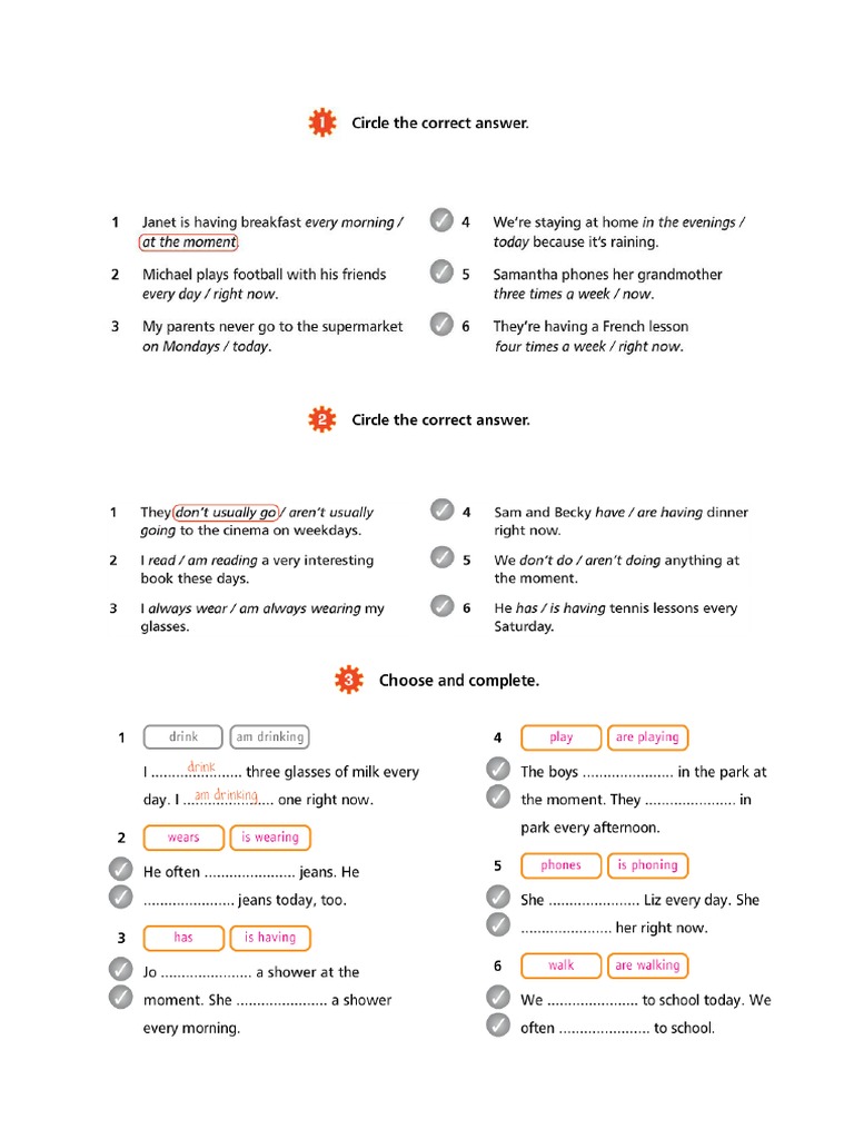 Present Simple/ Present Continuous Exercices (A2) | PDF