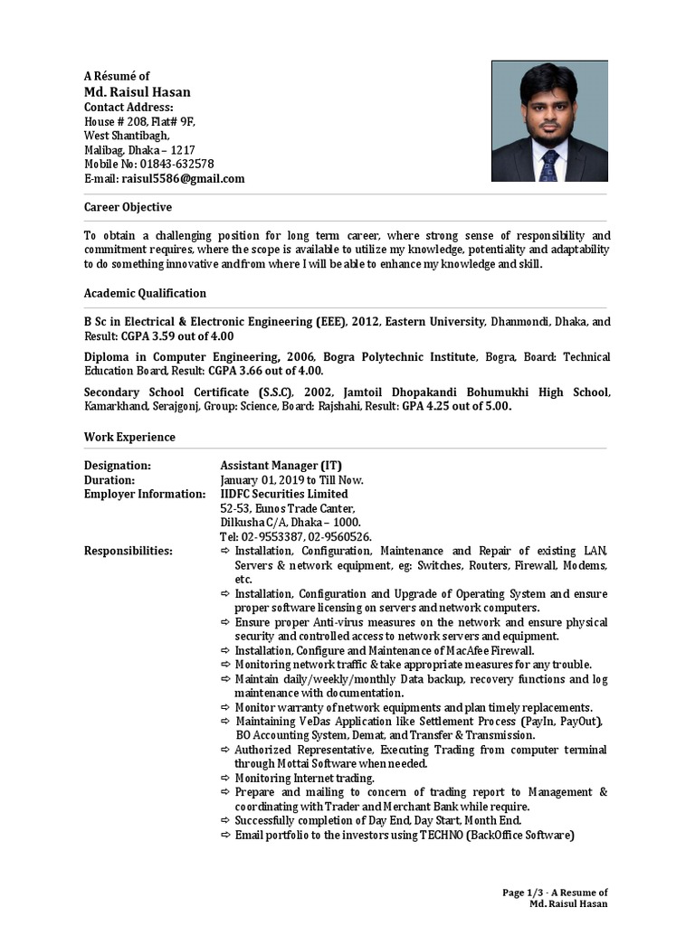 CV Raisul Hasan | PDF | Computer Network | Server (Computing)