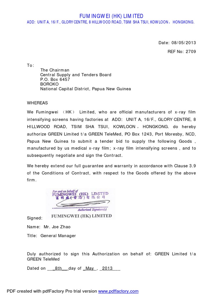 Manufacturer Authorization Letter Template | PDF