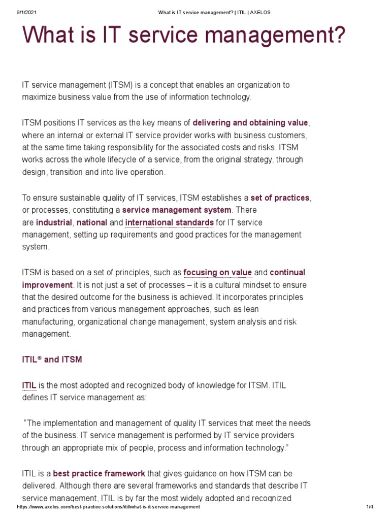 What Is IT Service Management - ITIL - AXELOS | PDF | It Service ...