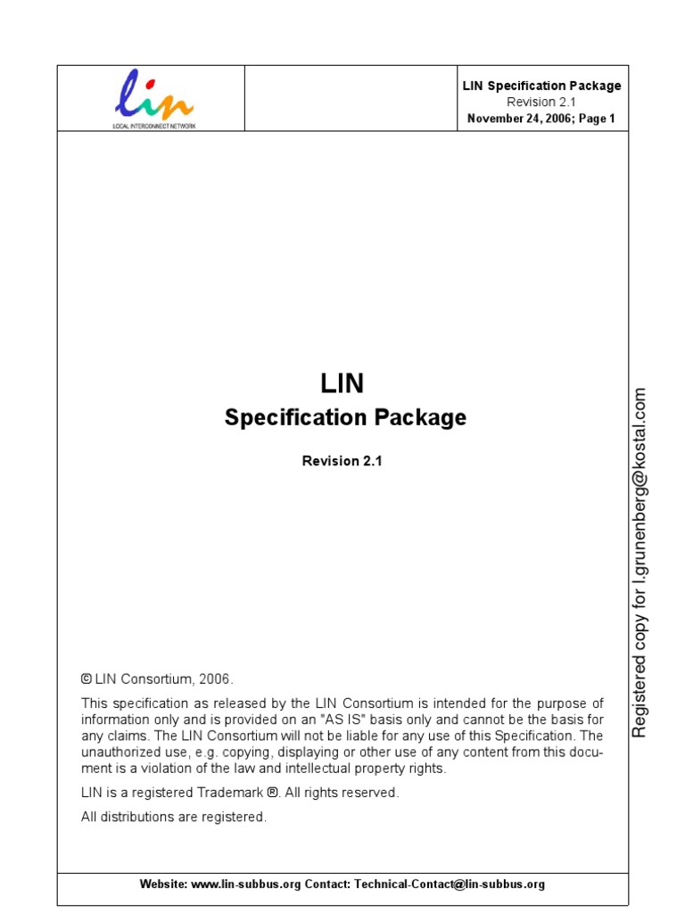 Lin Specification Package Revision 2 1 Pdf Application Programming Interface Computer