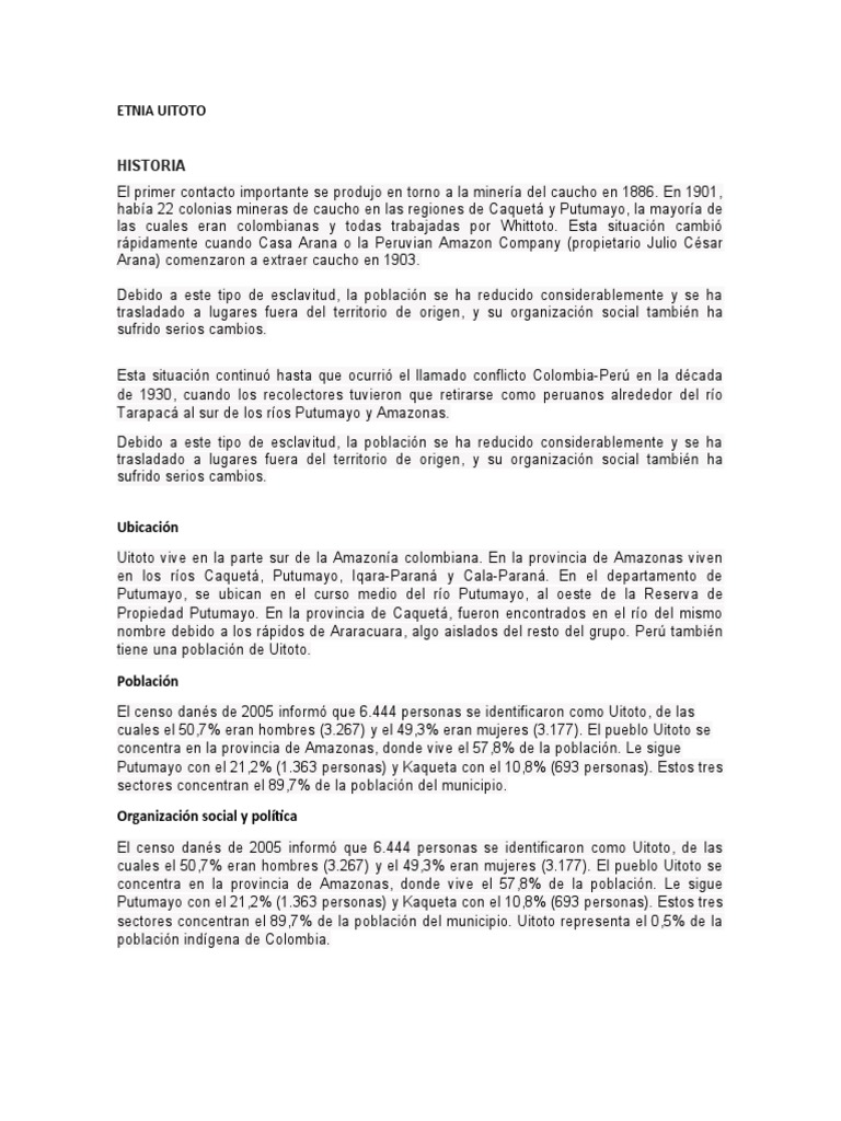 Historia y Cultura de la Etnia Uitoto | PDF | Gente indígena | Pueblos ...