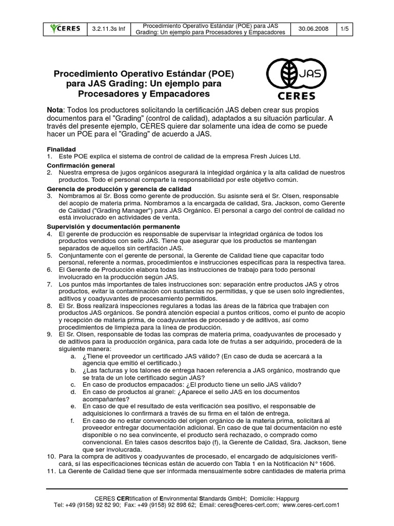 Procedimiento Operativo Estándar (POE) para JAS Grading - Un Ejemplo para Procesadores y ...
