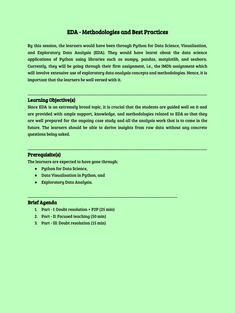 (Week 9) CC Session 9.1 - EDA - Methodologies and Best Practices (Theory & Doubt Resolution ...