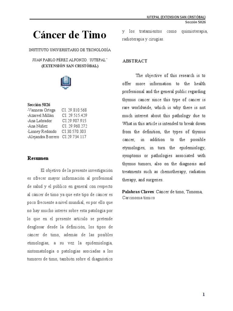 Cancer de Timo 5026 Grupo 1 | PDF | Cáncer | Neoplasias