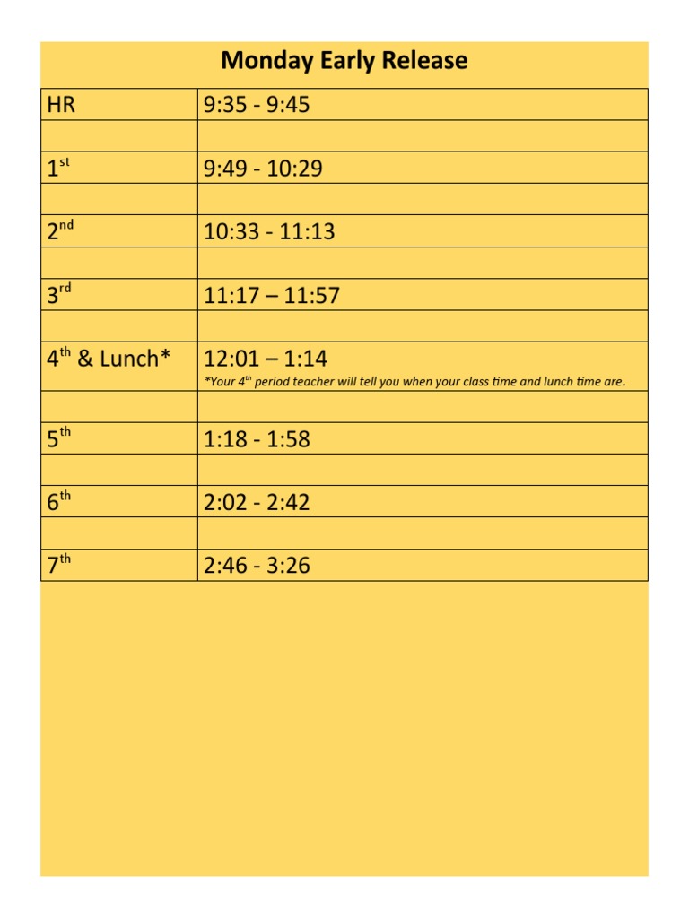 20-21 Tomlin Bell Schedule For HR | PDF