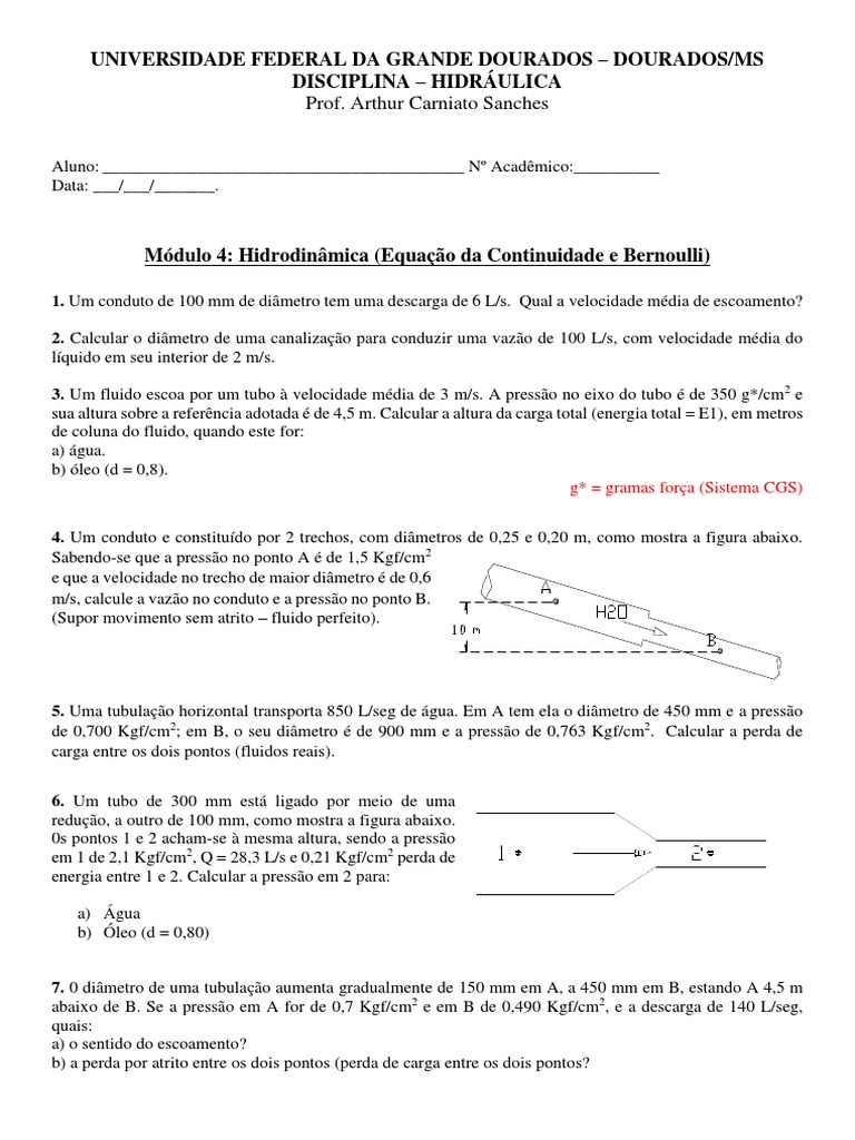 Exercícios - Módulo 4 | PDF | Pressão | Descarga (hidrologia)