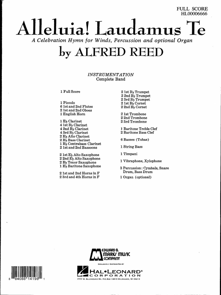 Alleluia! Laudamus: Alfred Reed | PDF | Clef | Saxophone
