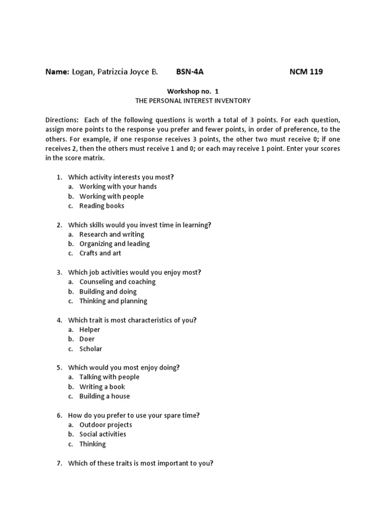 Personal-Interest-Inventory Score | PDF | Skill | Idea