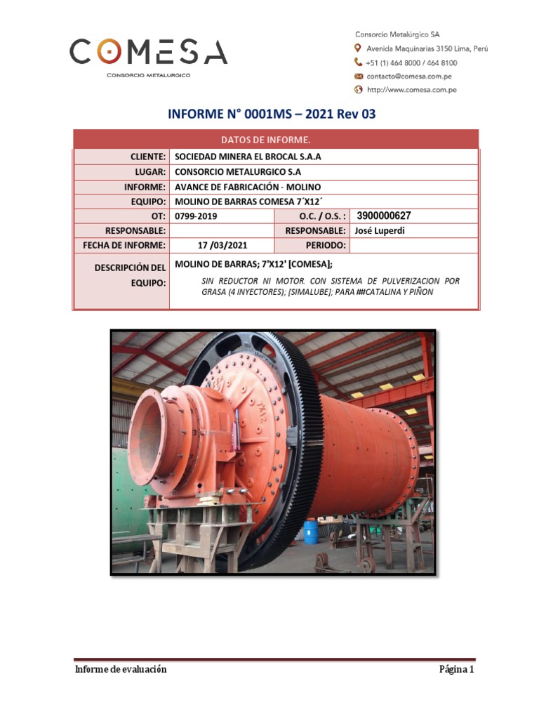 Informe de Avance - Fabricaciones Molino y Base 7 X 12 # 02 | PDF