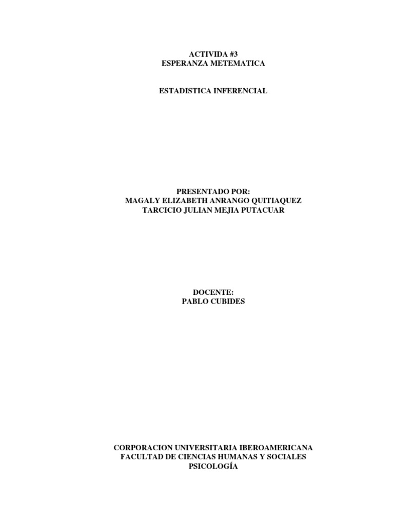 Esperanza Matematica | PDF | Teoría de probabilidad | Valor esperado