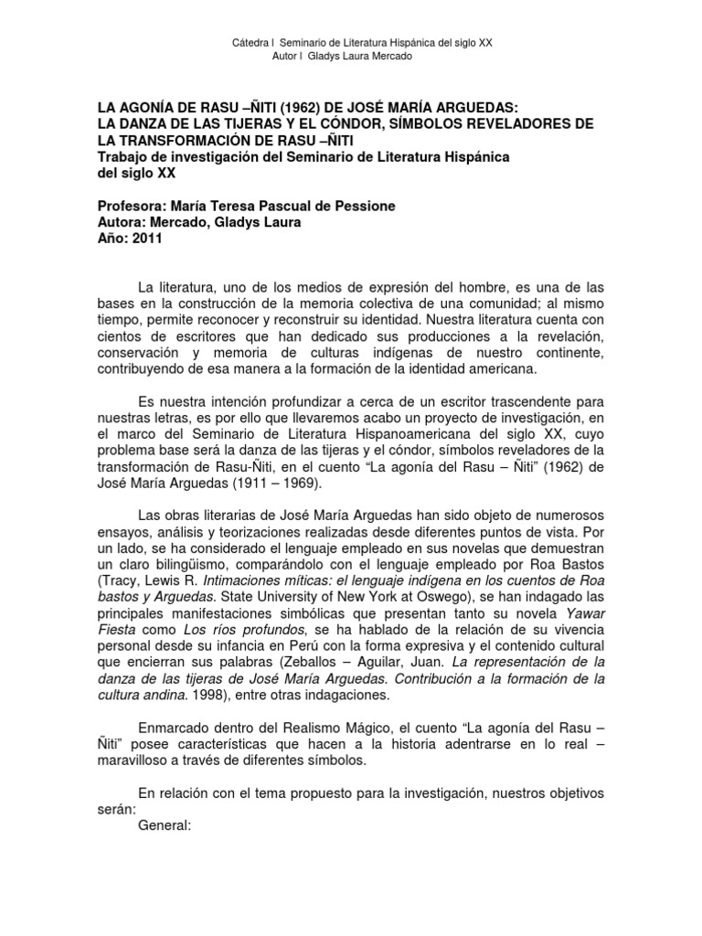 La Agonia de Rasu Niti de Jose Maria Arguedas | PDF | Perú | Los símbolos