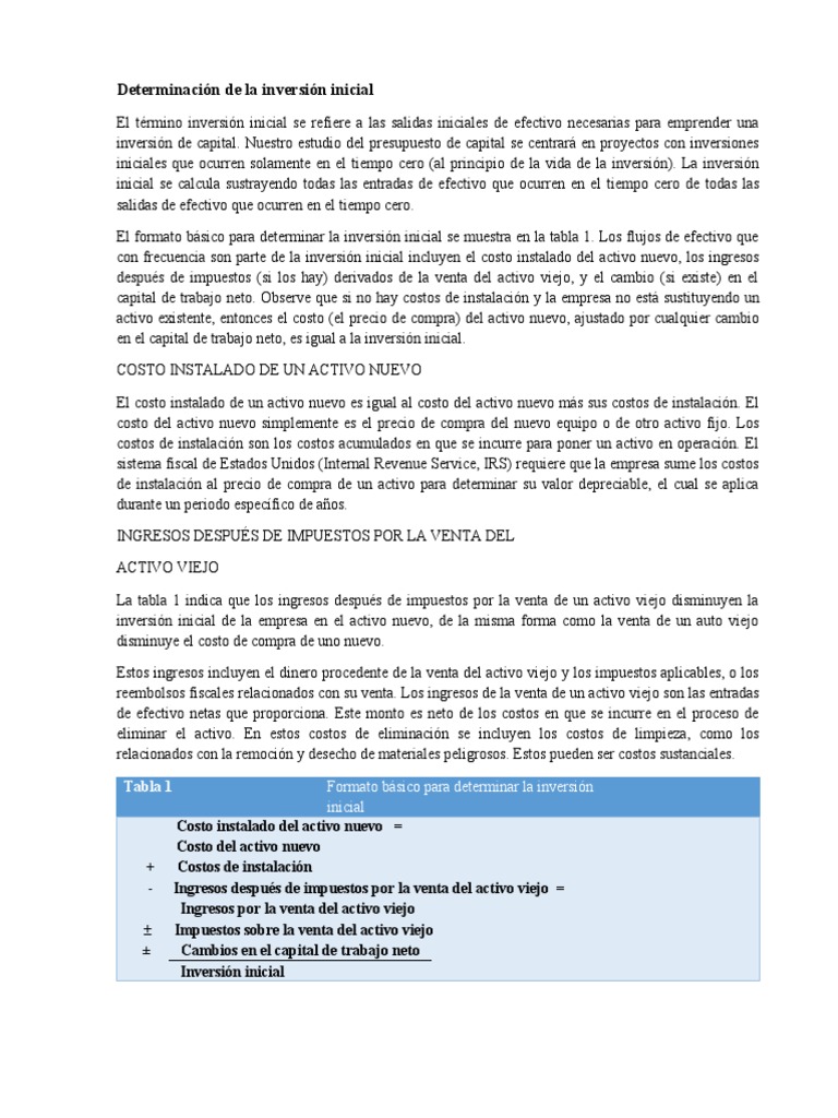 Cálculo de la inversión inicial en proyectos | PDF | Costo | Capital de ...
