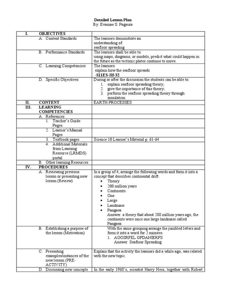 Detailed Lesson Plan-D3 | PDF | Plate Tectonics | Geology