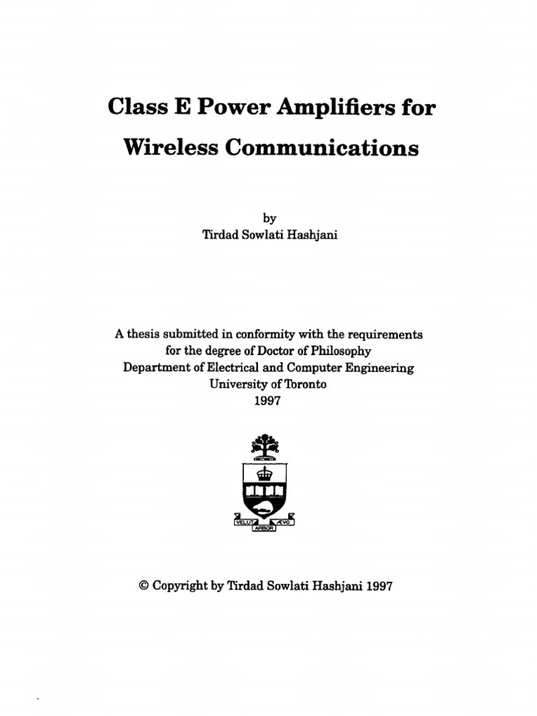 Thesis Class E Power AMplifiers For Wireless Communications | PDF | Amplifier | Bipolar Junction ...